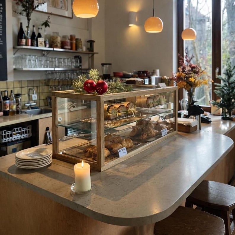 Large Oak Glass Display Cabinet | Countertop Wooden Display Case for ...