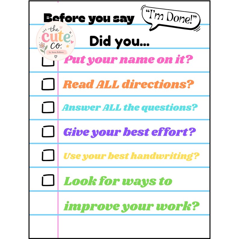 Student Work Checklist | Classroom Poster, Teacher Resource (digital ...