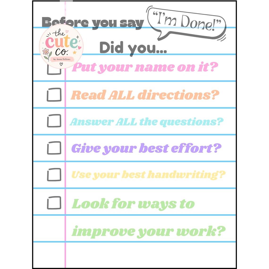 Student Work Checklist | Classroom Poster, Teacher Resource (digital ...