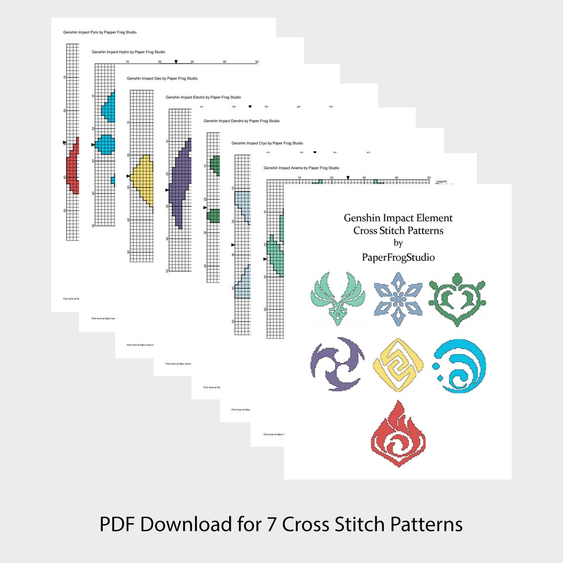 Genshin Impact Elements Cross Stitch Pattern Set PDF - Etsy