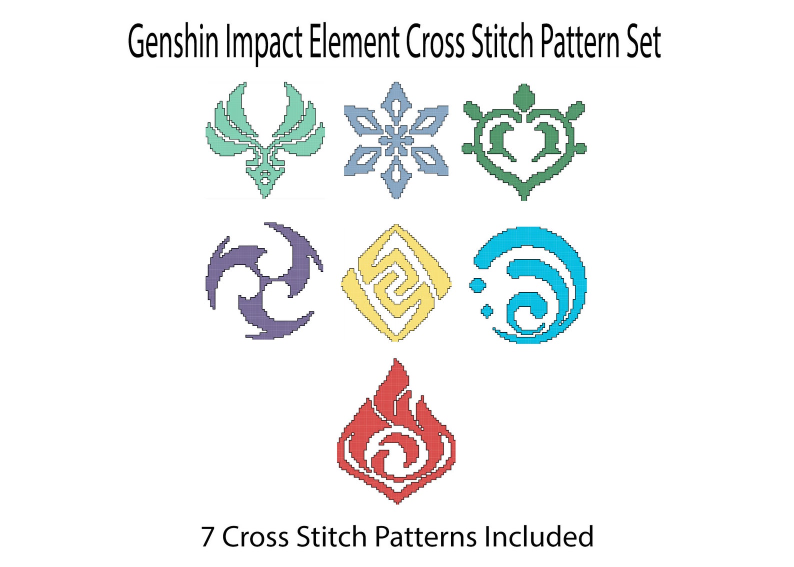 Genshin Impact Elements Cross Stitch Pattern Set PDF | Etsy