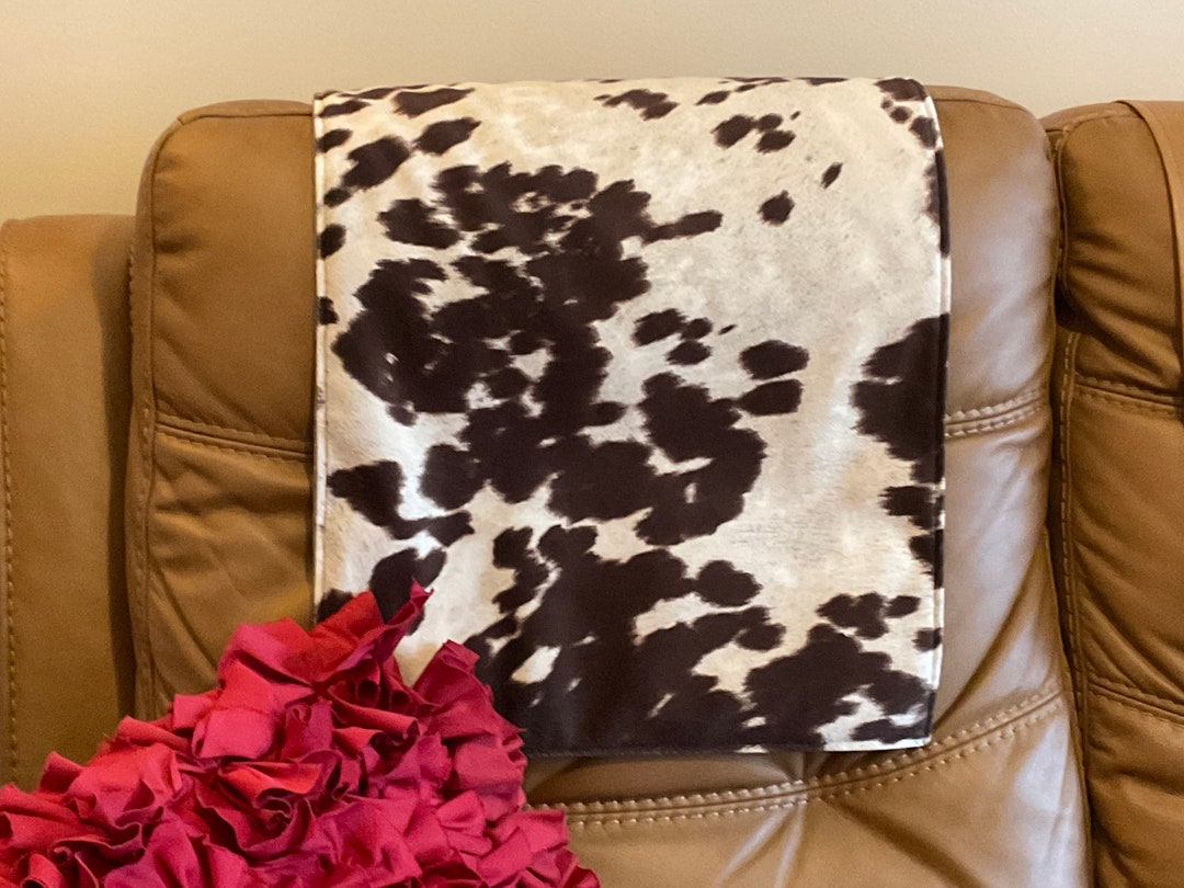 Cow Print Headrest Cover, Reversible Furniture Protector, Farmhouse ...