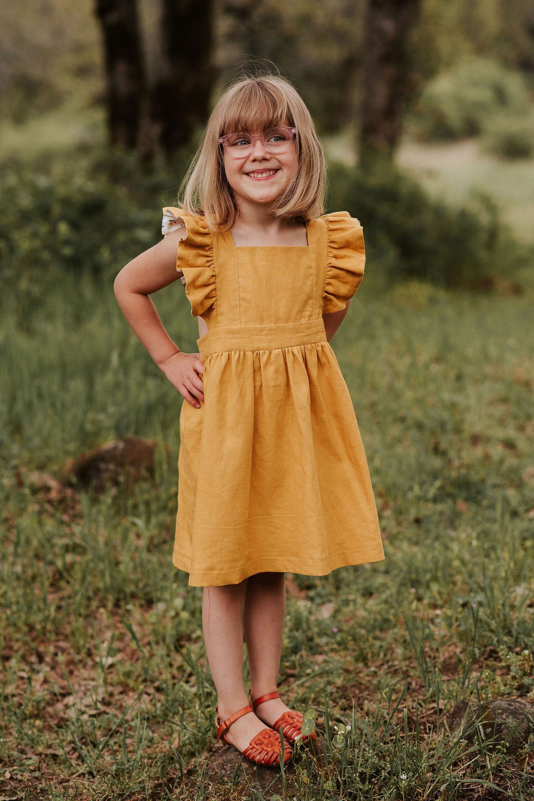 Silly Daisy Ruffle Pinafore Dress Mustard - Etsy