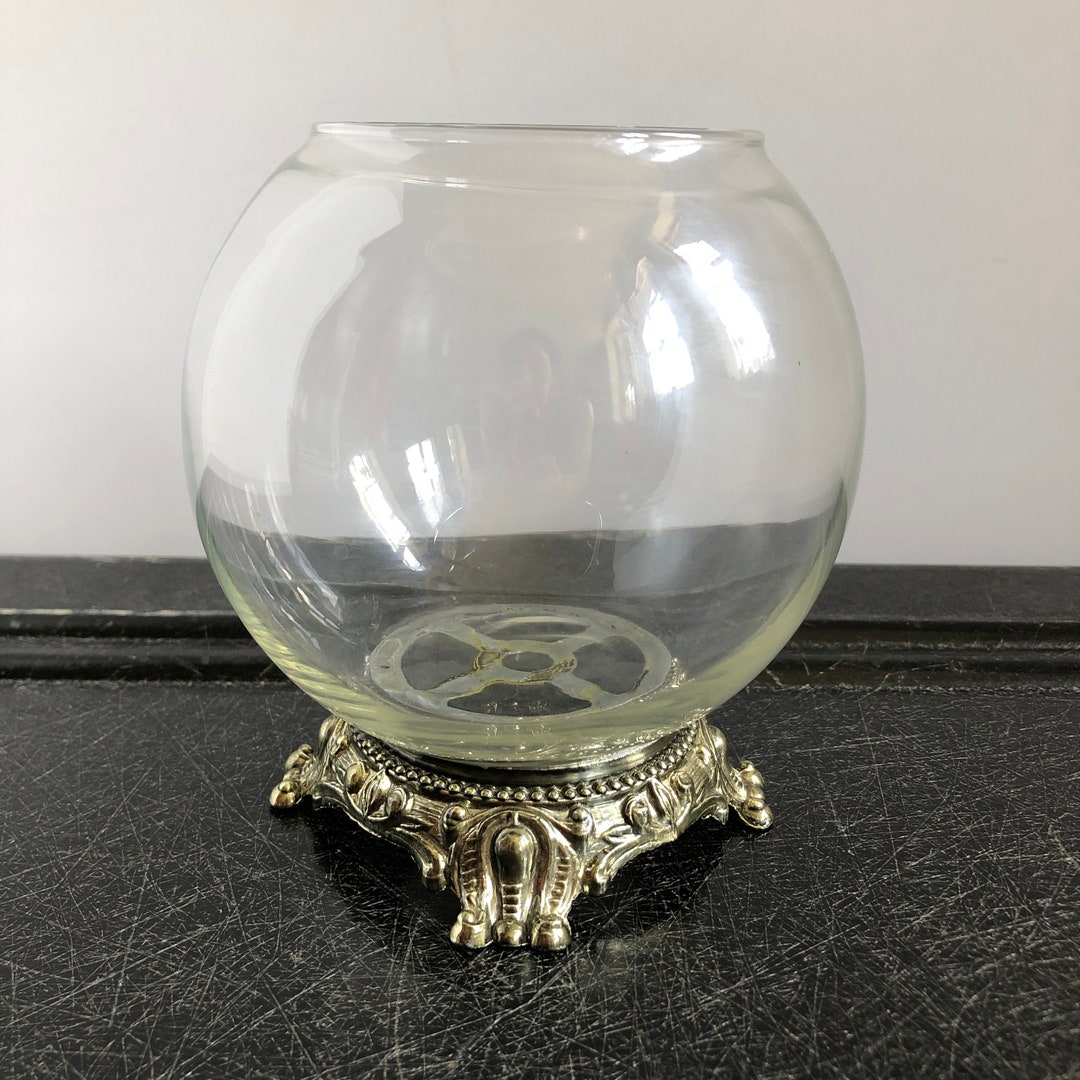 Vintage Crystal Ball Style Glass Globe Bowl With Ornate Silver Base - Etsy