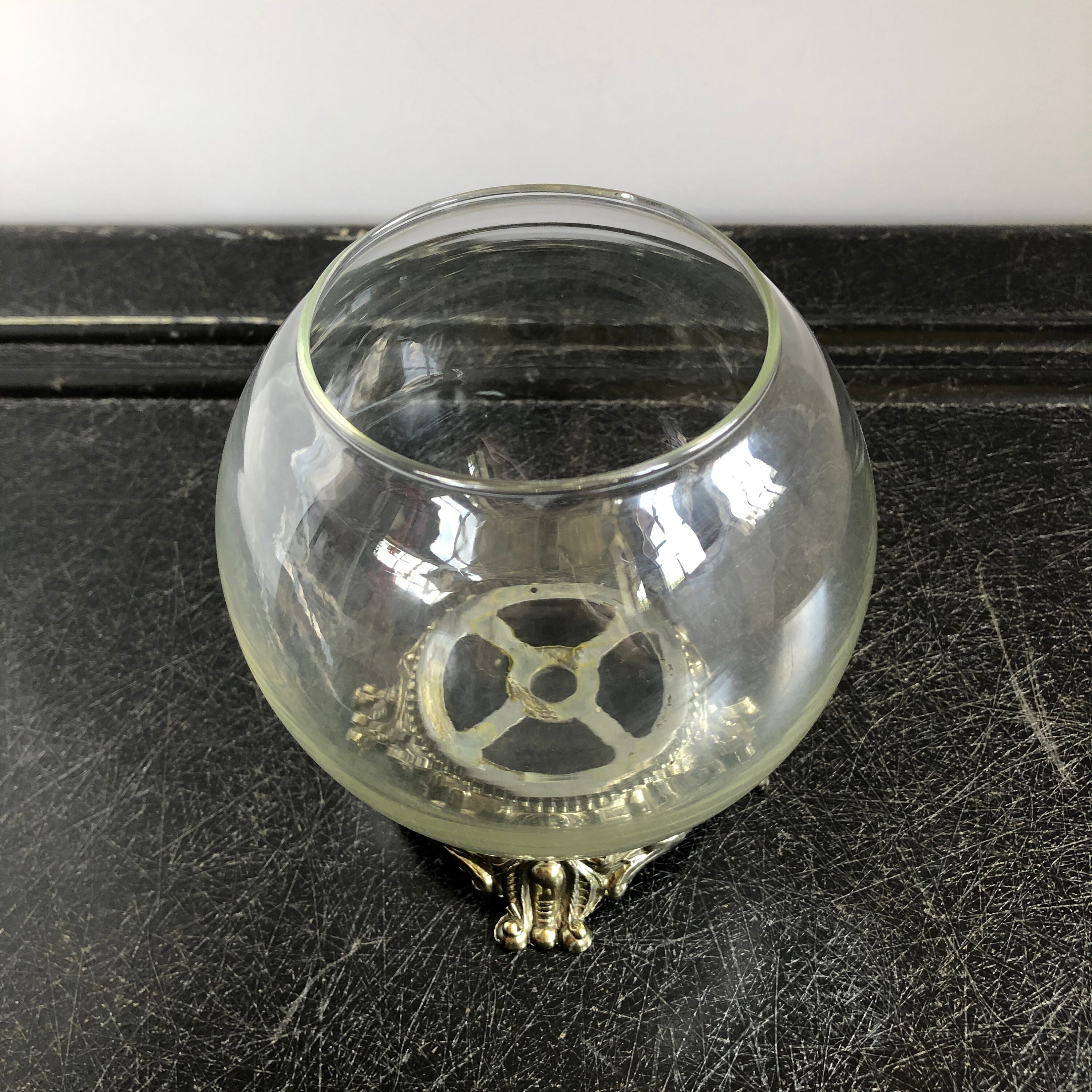 Vintage Crystal Ball Style Glass Globe Bowl With Ornate Silver Base - Etsy