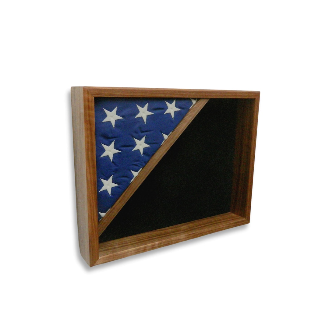 Walnut 14"x18" Shadow Box, Flag Display Case, Holds a Folded 3'x5' Flag ...