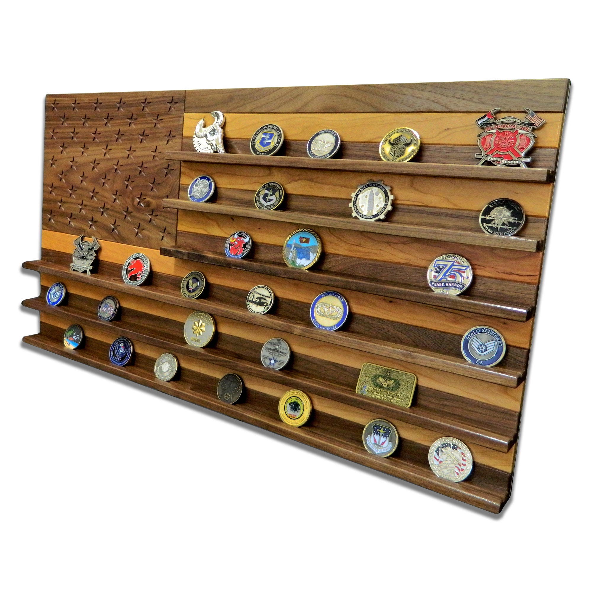 Walnut & Cherry American Flag Challenge Coin Rack: Veteran Made - Etsy