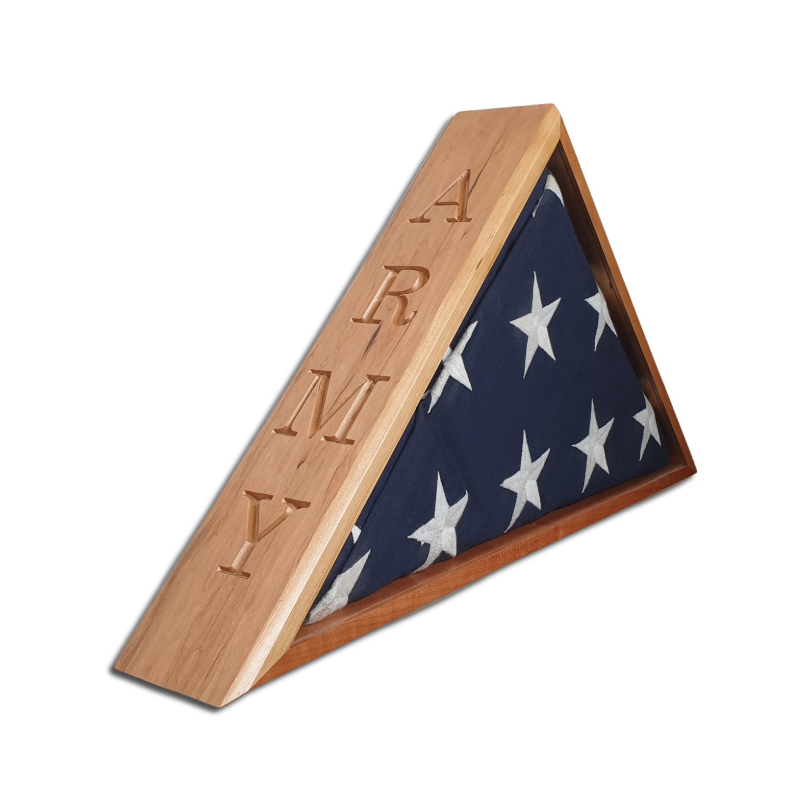 Army Cherry Wood Flag Display Case: Veteran Memorial, Engraved Option ...