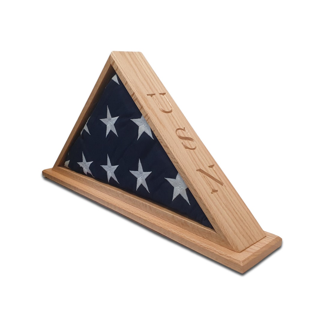 Navy Veteran USN - Oak Flag Display Case, Folded Burial Interment Flag ...