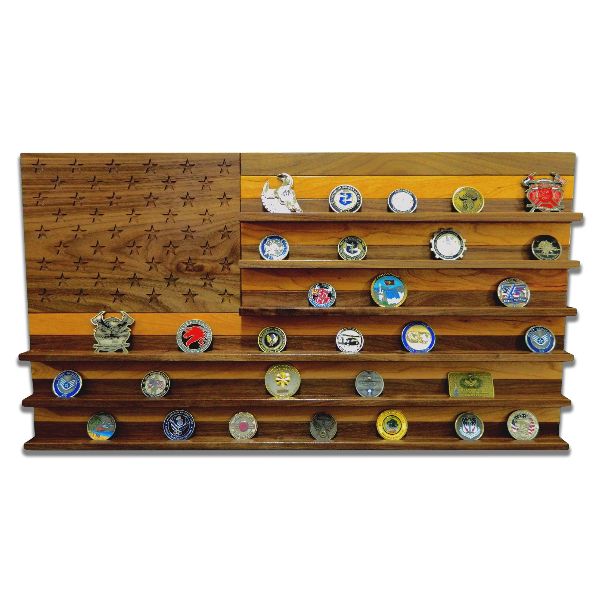 Walnut & Cherry American Flag Challenge Coin Rack: Veteran Made - Etsy