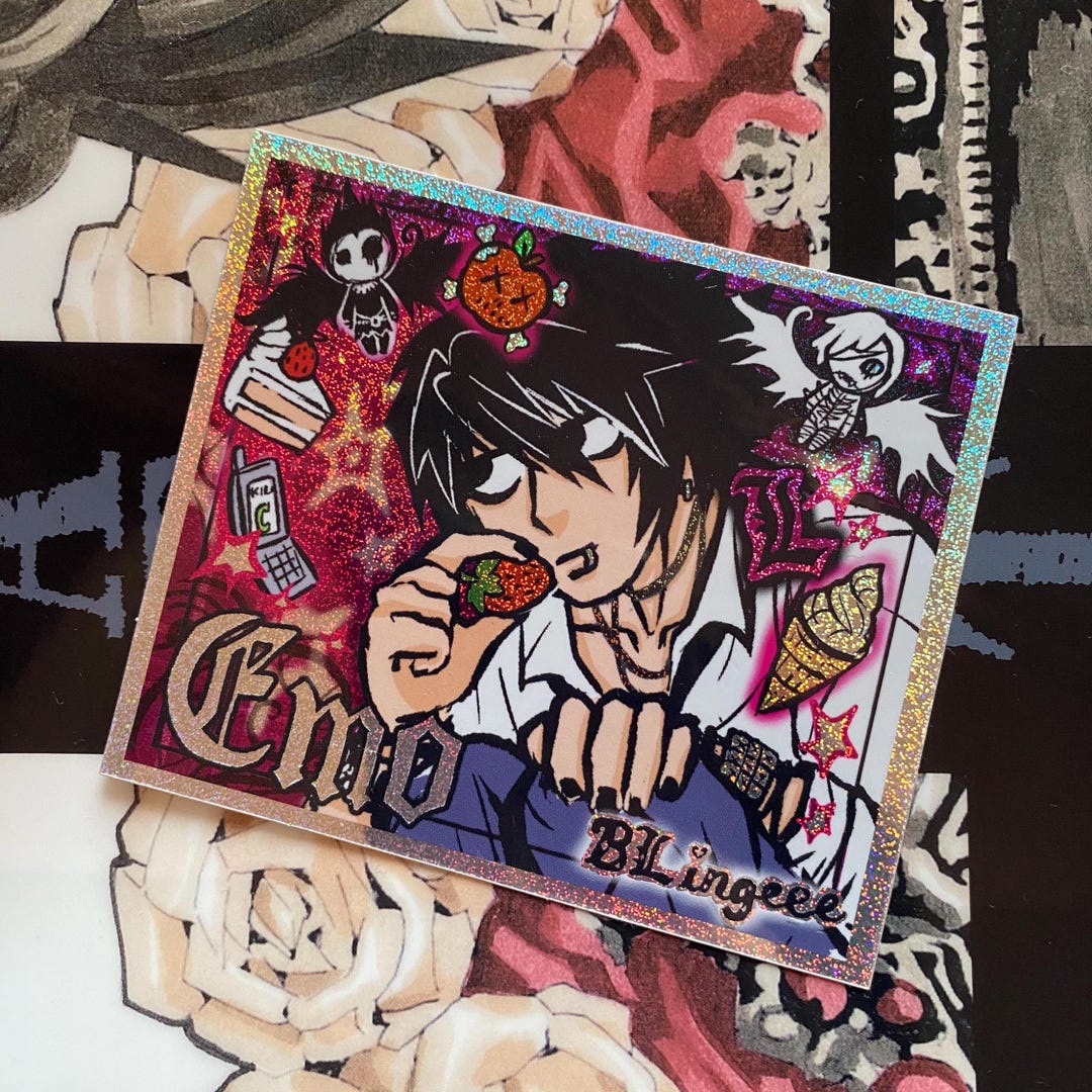 L Lawliet Death Note Y2K Emo Blingee Holographic Pixie Dust Sticker - Etsy