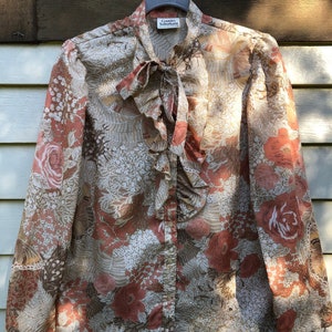 Vintage 1970’s Floral Earth Tone Blouse With Ruffles and Tie - Etsy