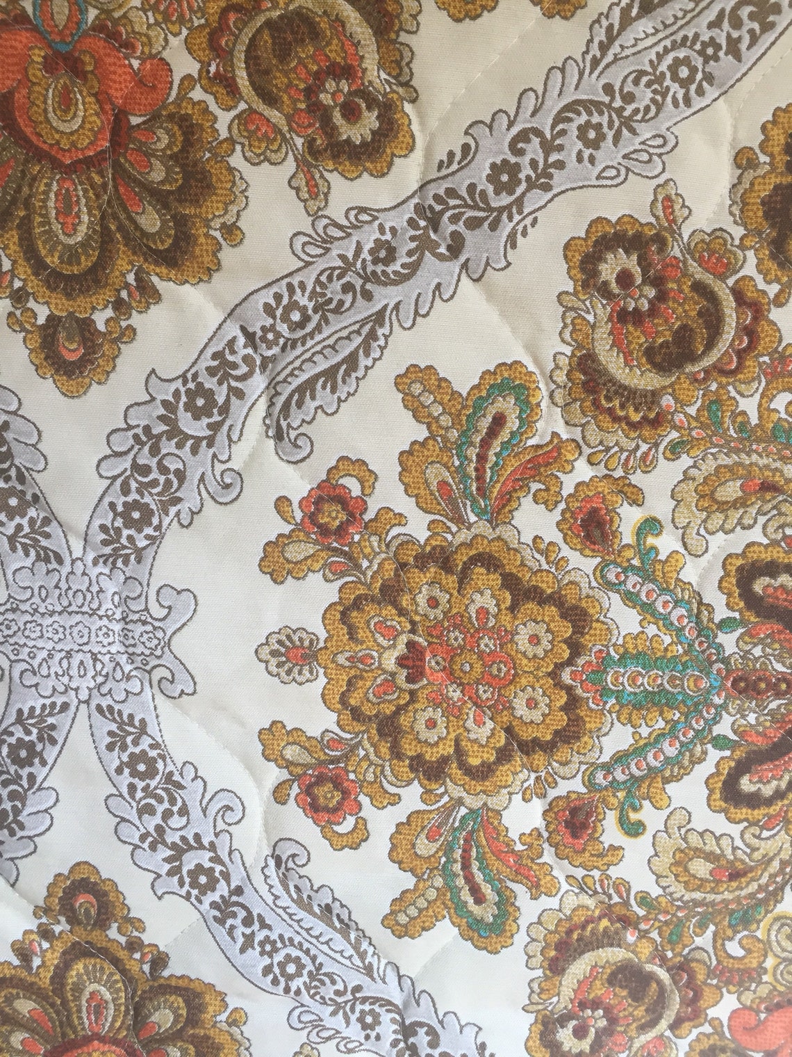 Vintage 1970's Paisley Patterned Quilted Fabric With Batting Upholstery ...