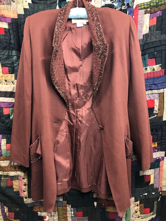 Vintage 1980’s does 1940’s Long Beaded Jacket in Choc… - Gem