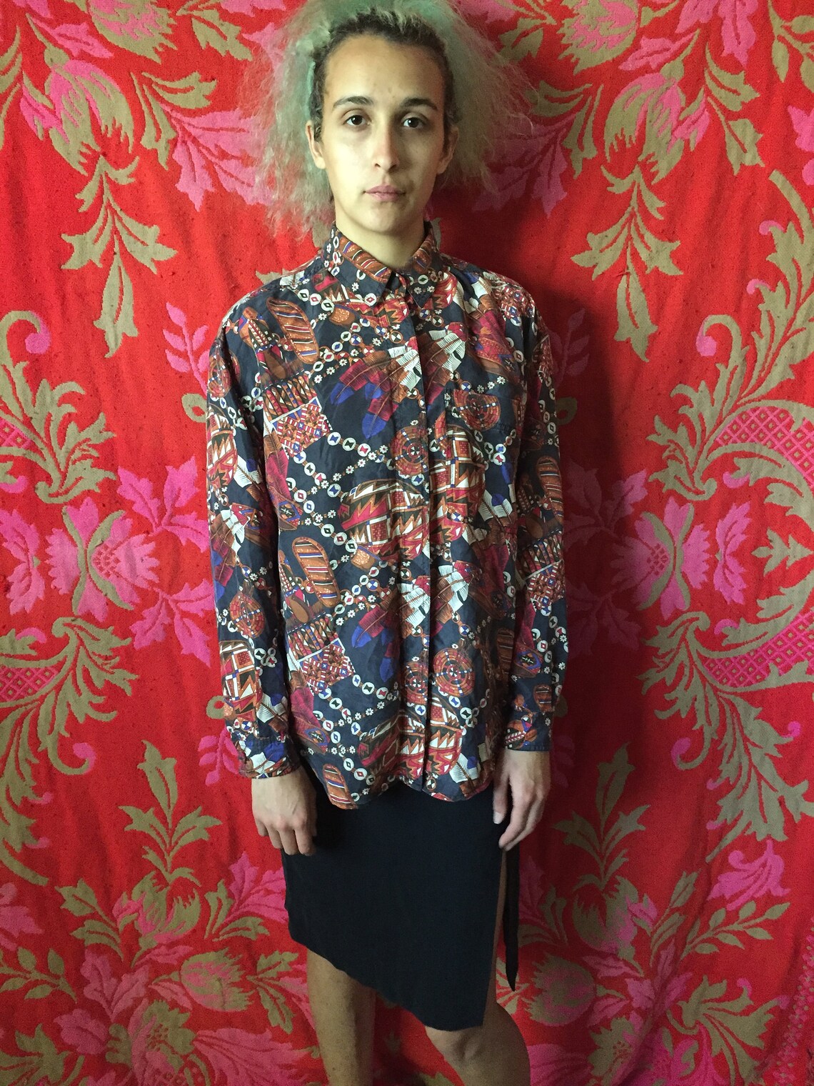 100% Silk Native American Inspired Button Down Shirt - Etsy