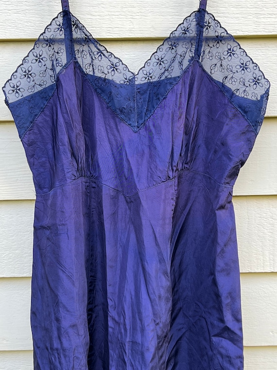 Perfect 1940’s Cobalt Blue Rayon Slip with Lace Trim - Gem