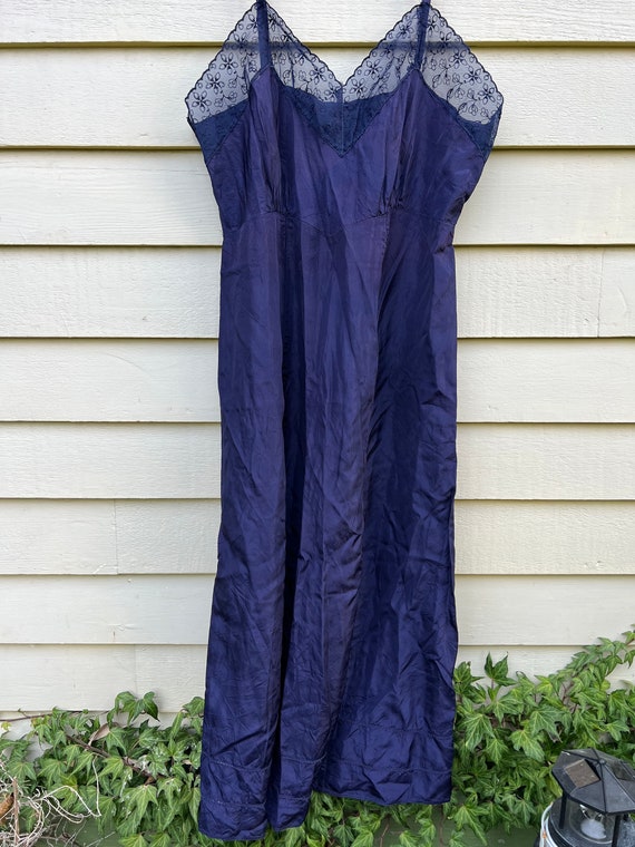 Perfect 1940’s Cobalt Blue Rayon Slip with Lace Trim - Gem