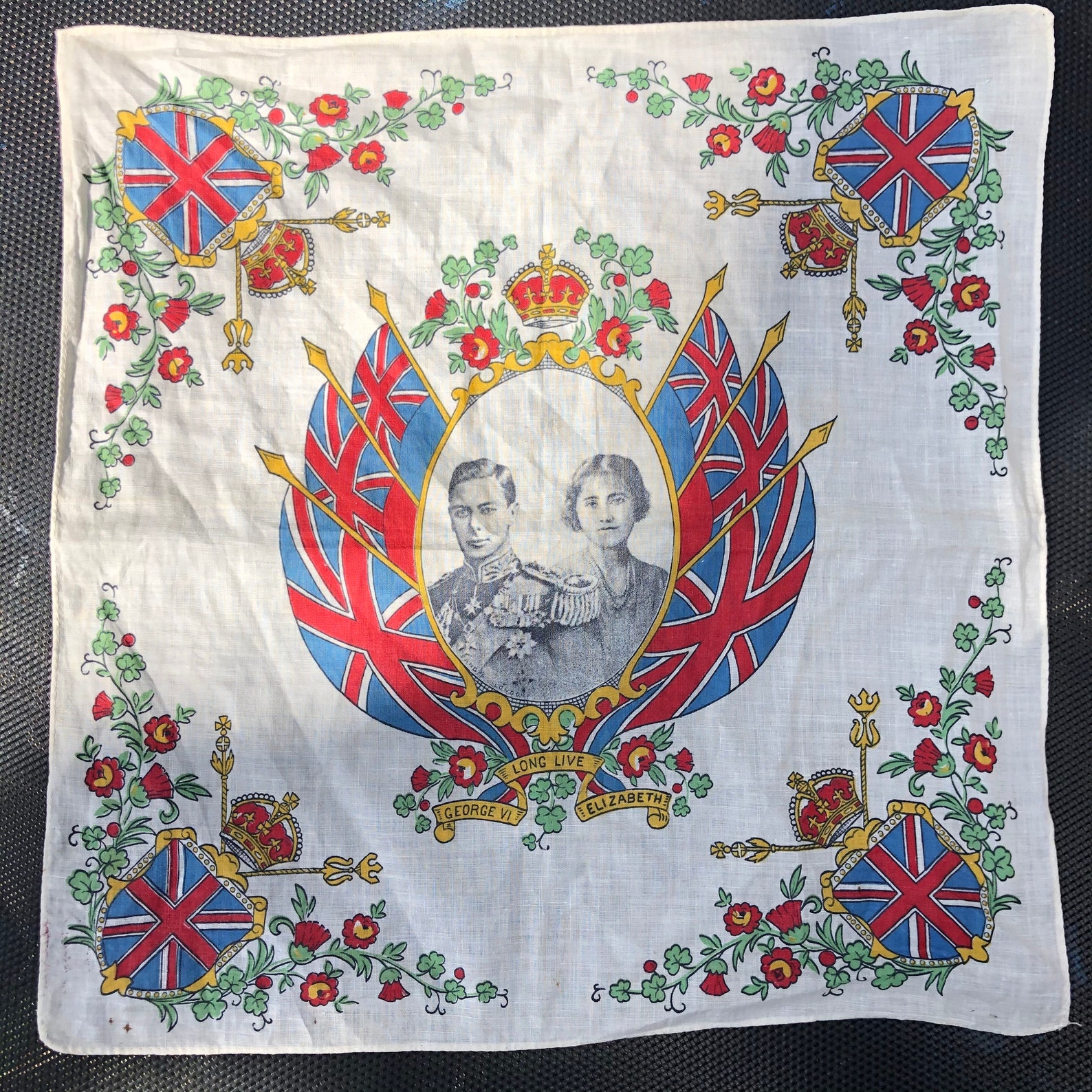 1930’s Commemorative Royal Hanky / Handkerchief George VI + Elizabeth ...