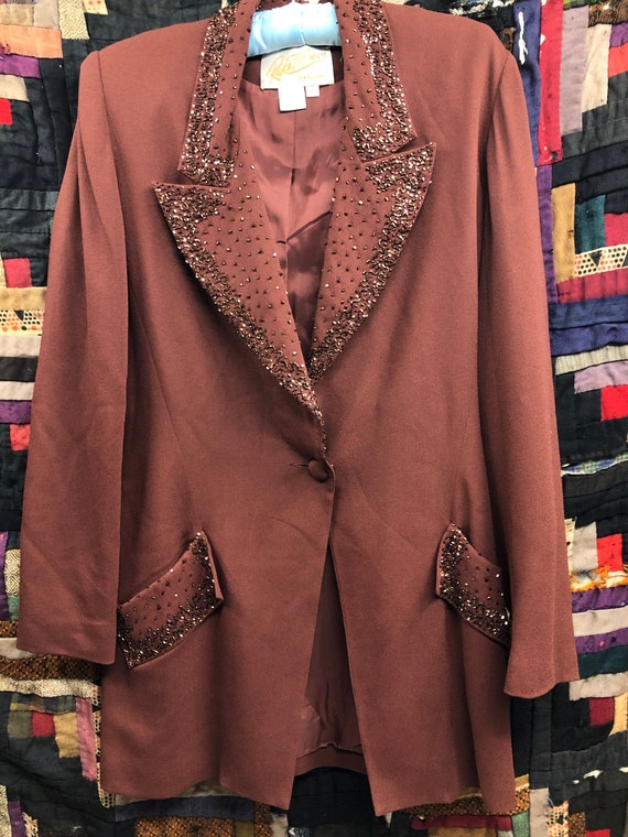 Vintage 1980’s does 1940’s Long Beaded Jacket in Choc… - Gem