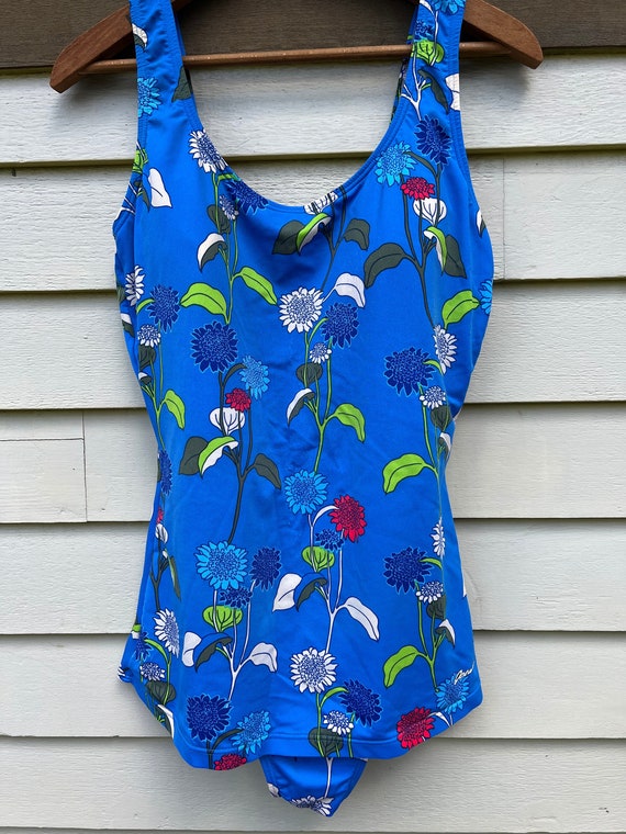 80s Swimsuit, Blue, One-piece, Swimming Suit, Slim Al… - Gem
