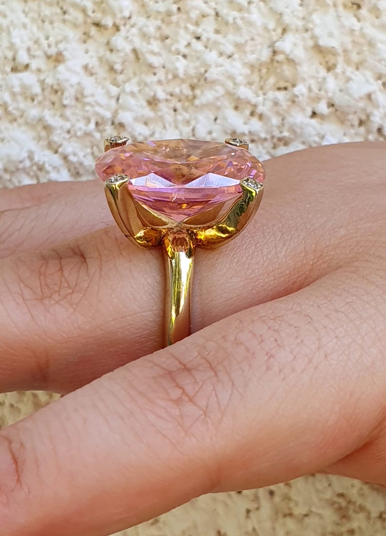 Large Oval Pink Sapphire Ring, Cocktail Rings for Women, Pink Sapphire Ring, Pink Gemstone Ring ...
