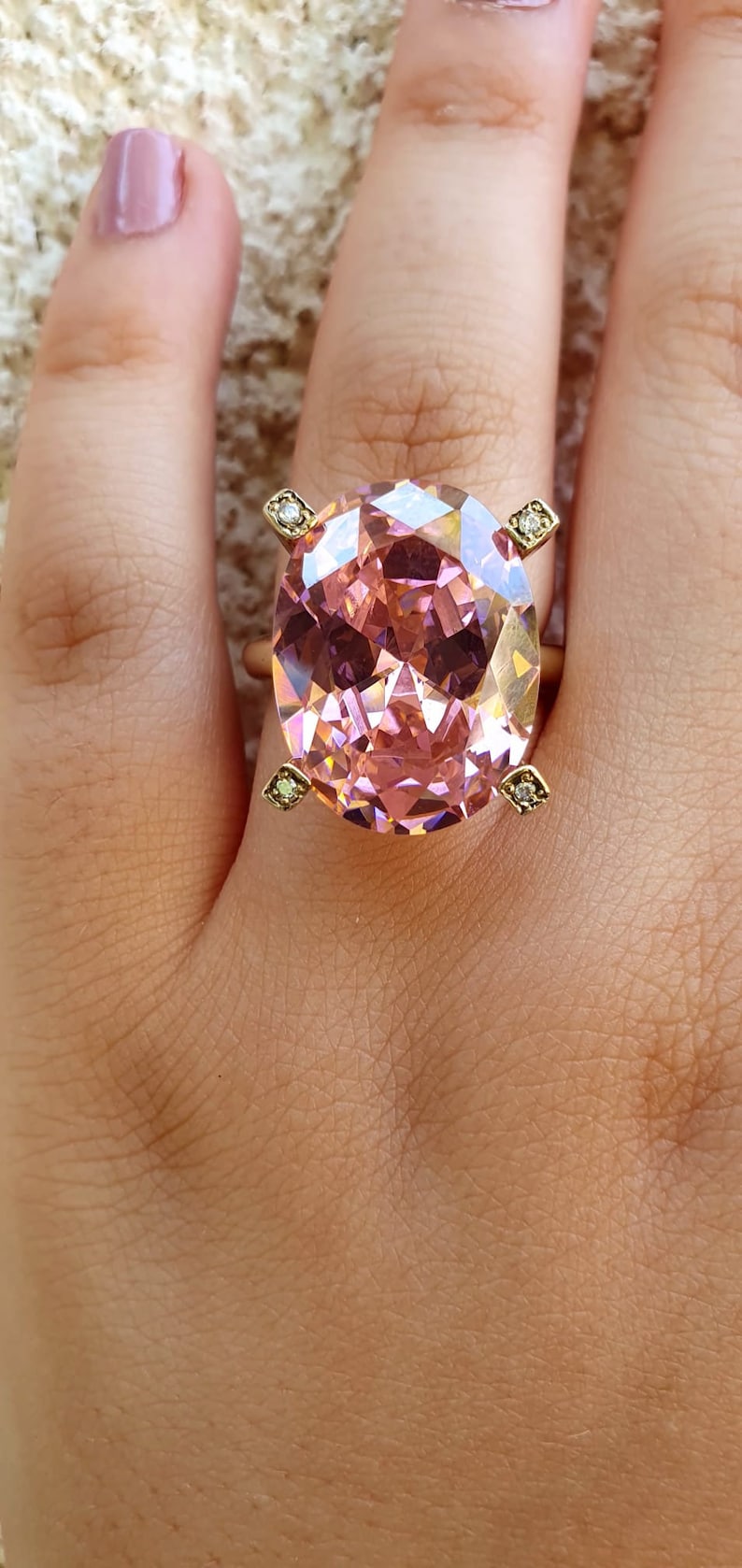 Large Oval Pink Sapphire Ring, Cocktail Rings for Women, Pink Sapphire ...