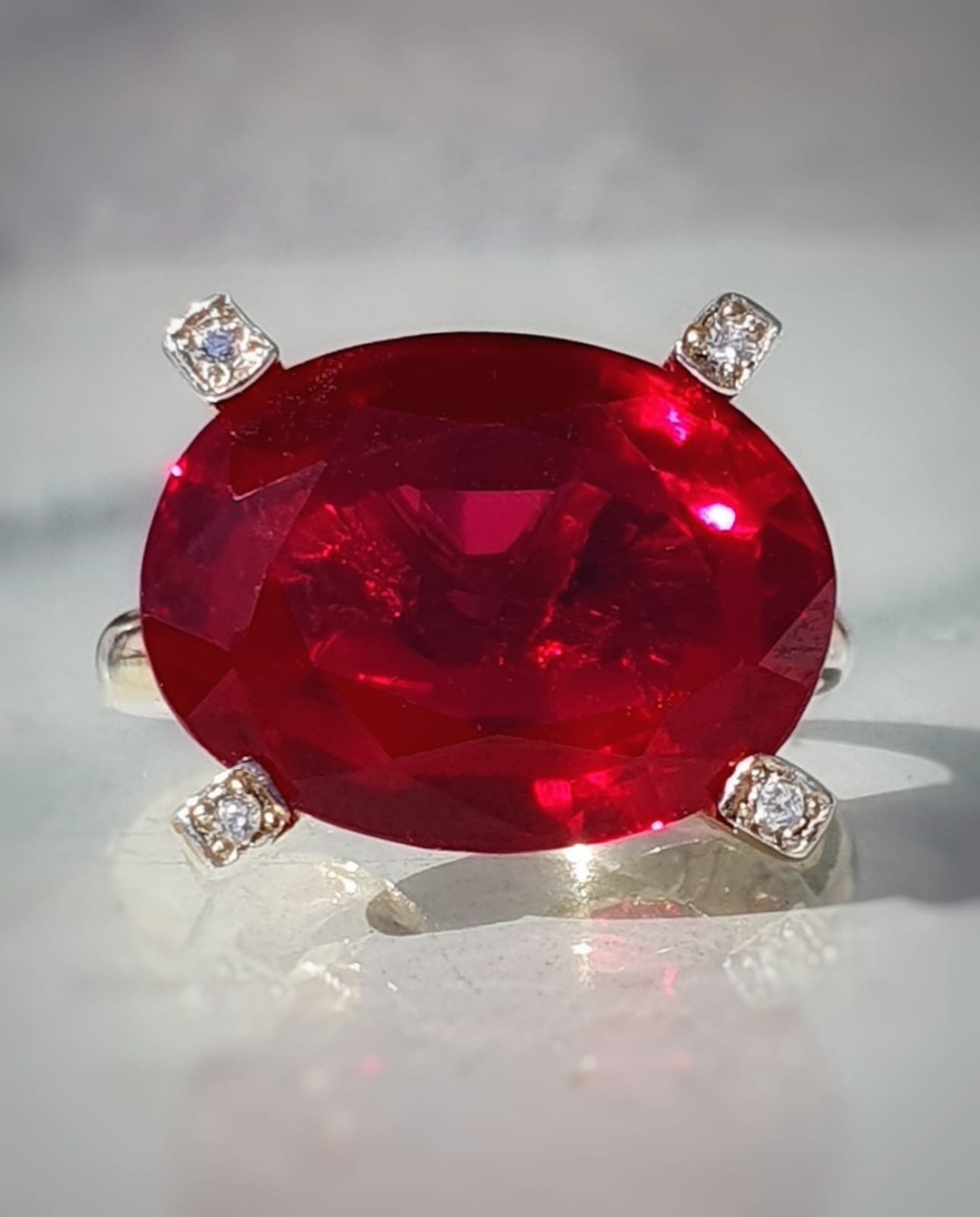 Large Oval Rubi Ring, Cocktail Rings for Women, Red Gemstone Ring ...