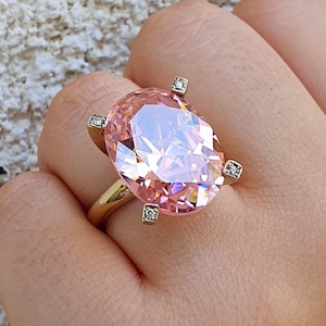 Large Oval Pink Sapphire Ring, Cocktail Rings for Women, Pink Sapphire ...
