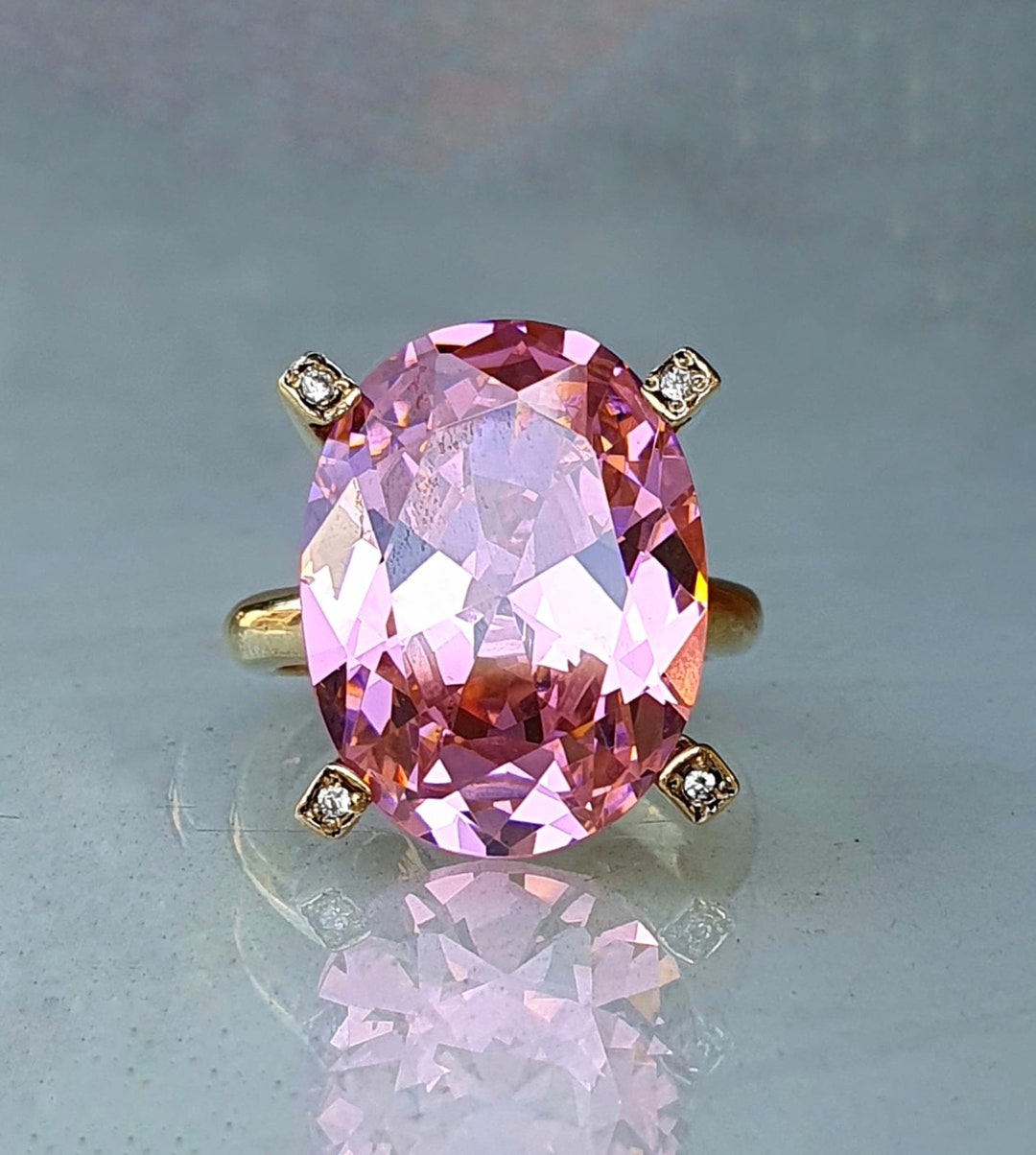 Large Oval Pink Sapphire Ring, Cocktail Rings for Women, Pink Sapphire ...