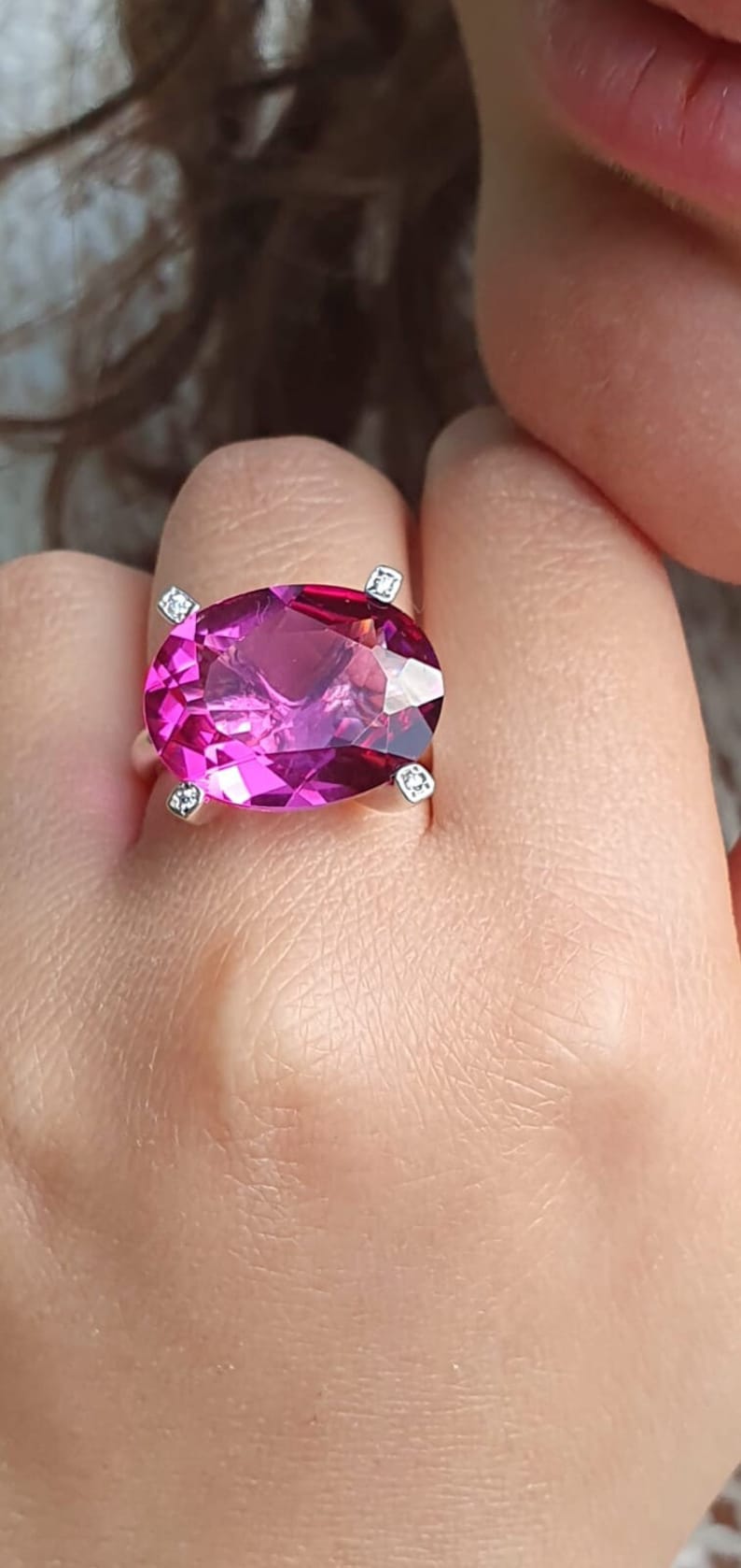 Large Oval Pink Sapphire Ring, Cocktail Rings for Women, Pink Sapphire Ring, Pink Gemstone Ring ...