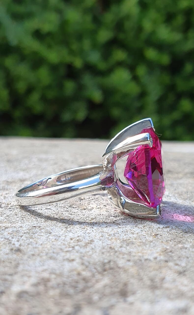 Large Oval Pink Sapphire Ring, Cocktail Rings for Women, Pink Sapphire Ring, Pink Gemstone Ring ...