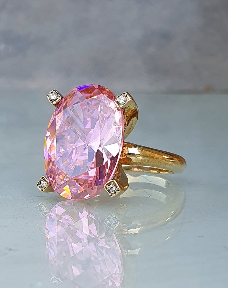 Large Oval Pink Sapphire Ring, Cocktail Rings for Women, Pink Sapphire ...