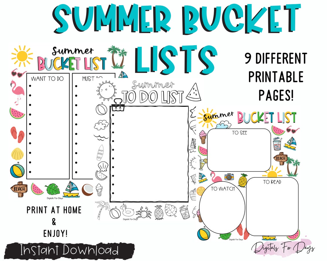Summer Bucket Printable - Etsy