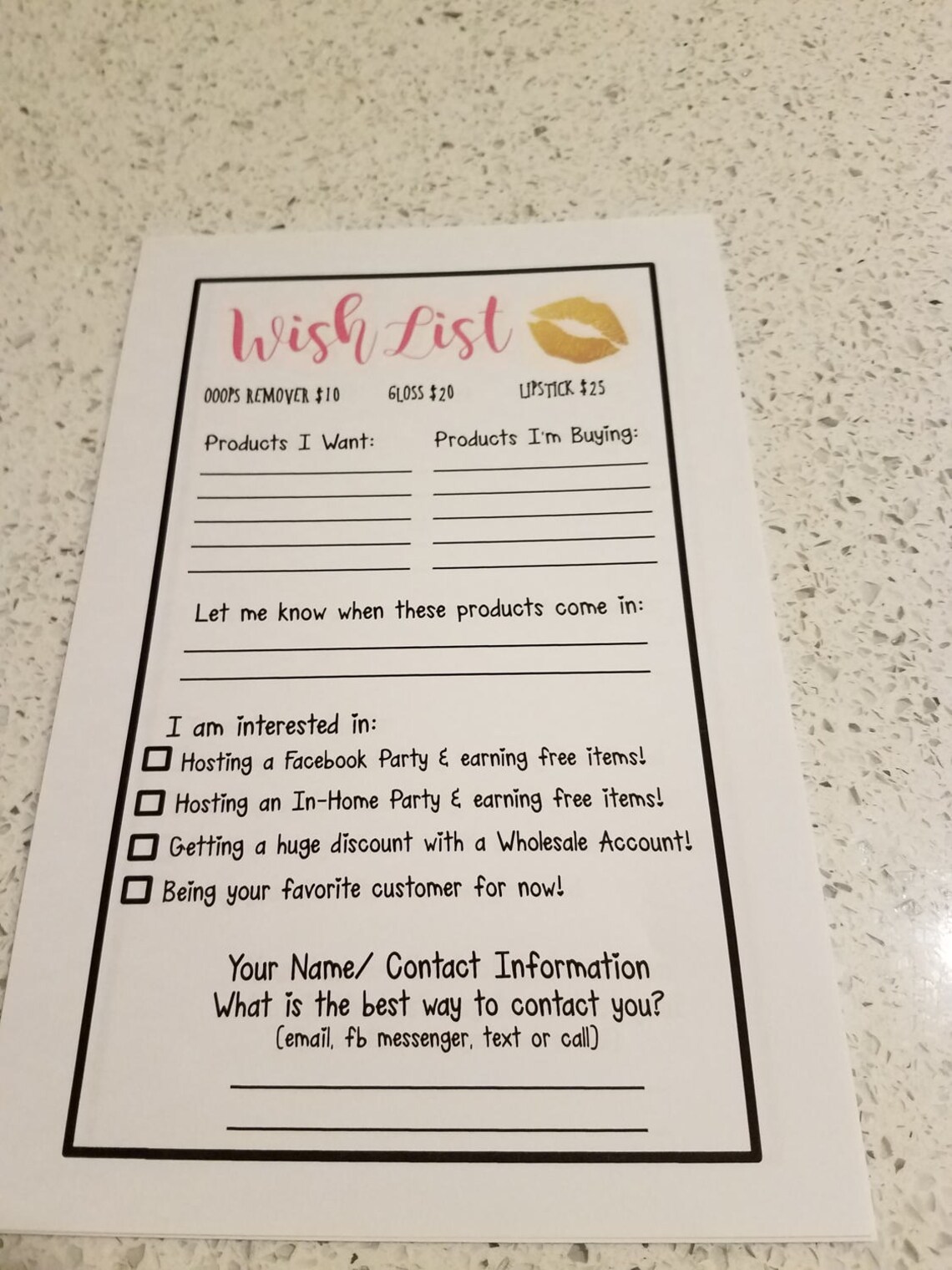 Wish List With Gold Lips and Pink Writing - Etsy