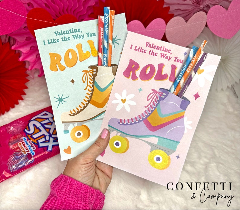 Retro Roller Skate Valentine Treat Holder Printable Cards, Kid's ...