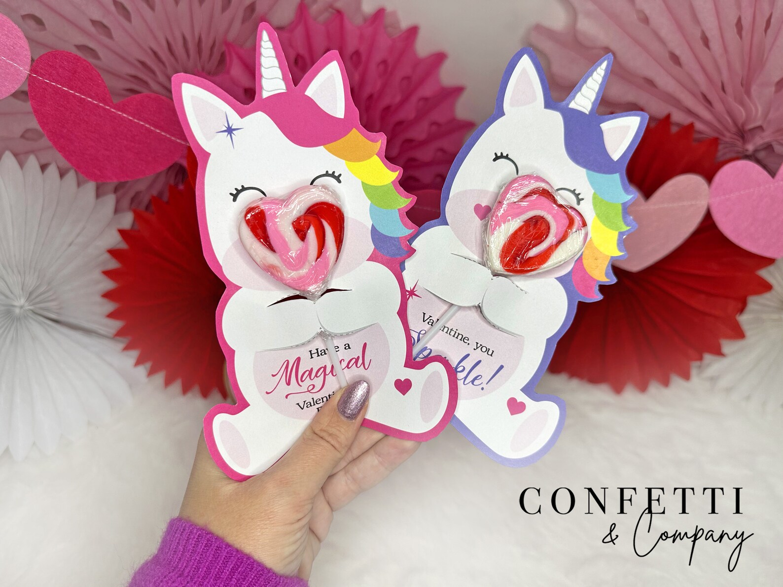 Unicorn Valentine Treat Holder Printable Cards Girl Classroom - Etsy