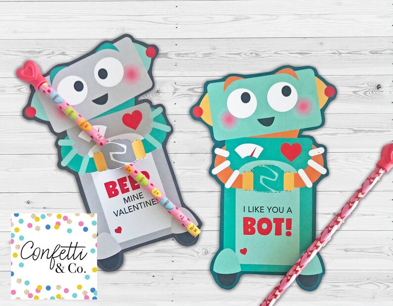 Robot Valentine Treat Holder Printable Cards Printable Candy - Etsy