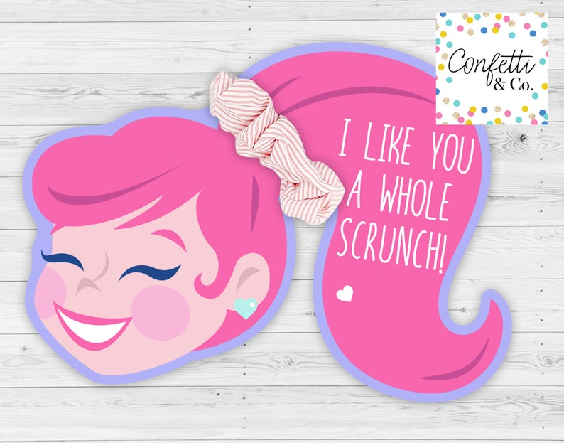 Girl's Scrunchie Valentines, Printable Cards, Kids Valentine, School ...