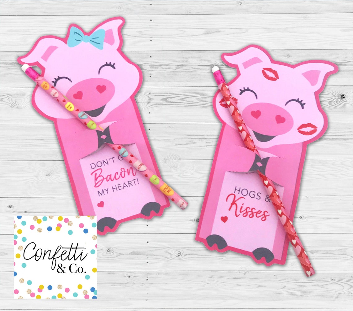 Pig Valentine Treat Holder Printable Cards, Candy Hugger, Girls Kids ...