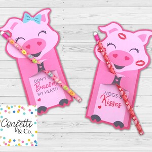 Pig Valentine Treat Holder Printable Cards, Candy Hugger, Girls Kids ...