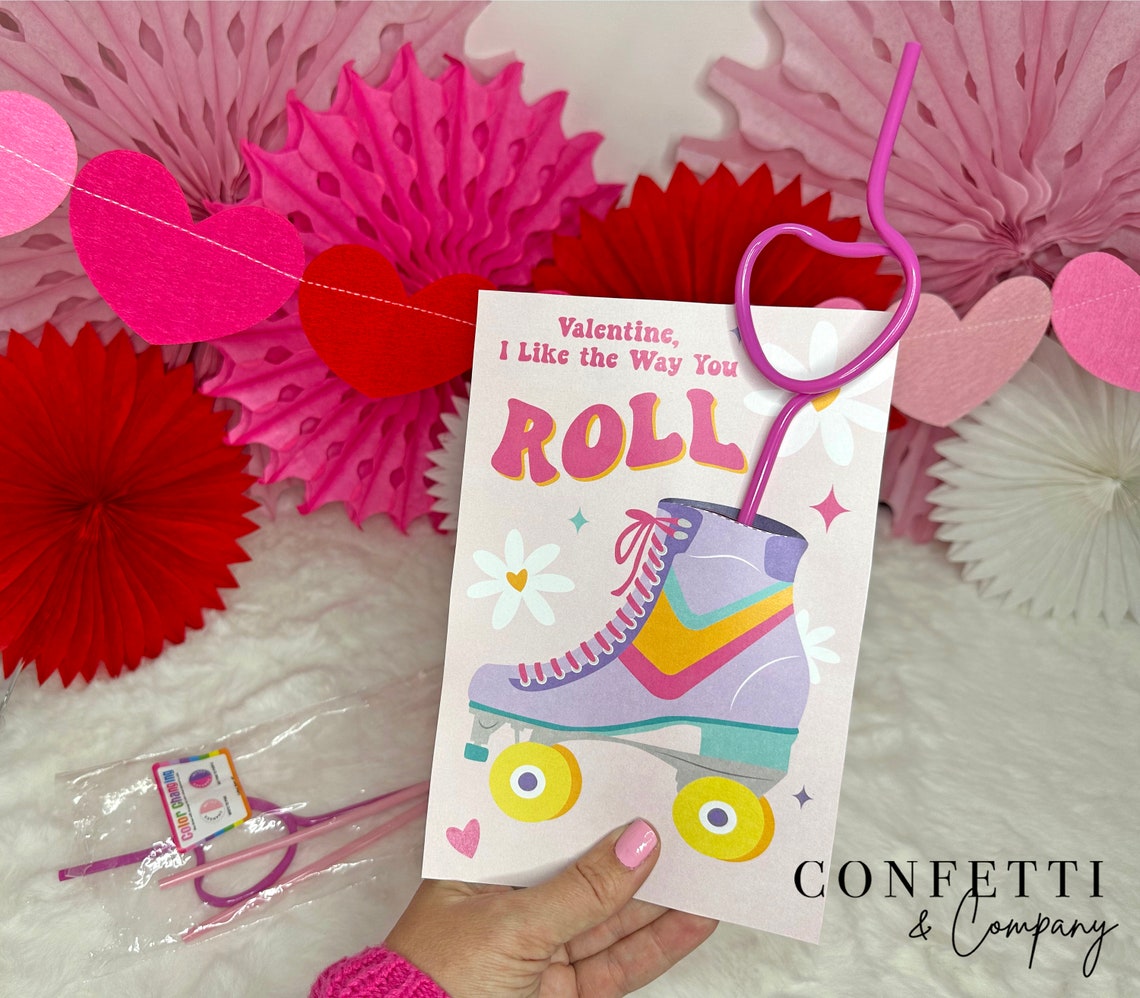 Retro Roller Skate Valentine Treat Holder Printable Cards, Kid's ...