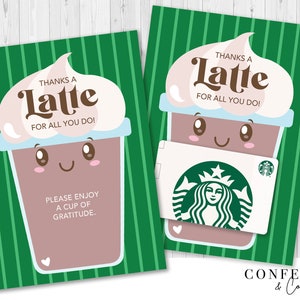 Thanks a Latte Gift Card Holder, INSTANT DOWNLOAD Digital PDF File ...
