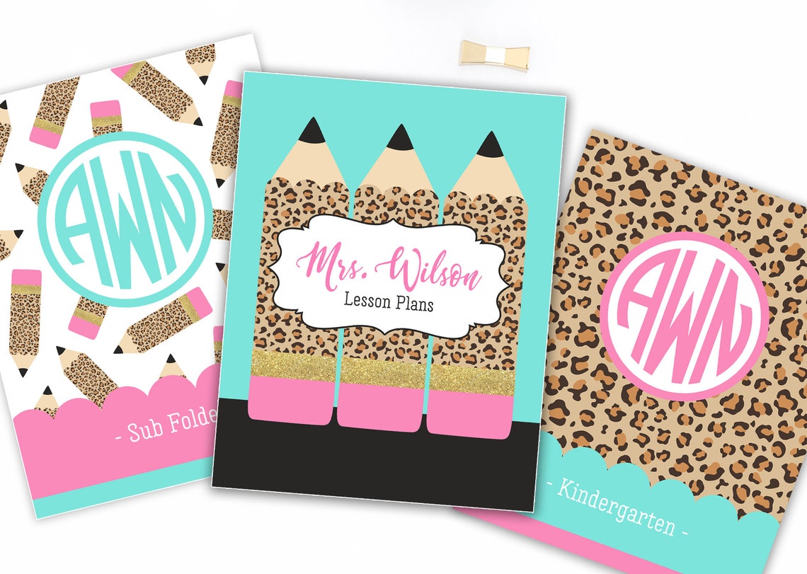 Personalized Monogram Leopard Print Binder Cover Set | Etsy