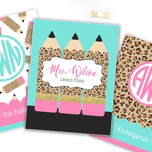 Personalized Monogram Leopard Print Binder Cover Set | Etsy