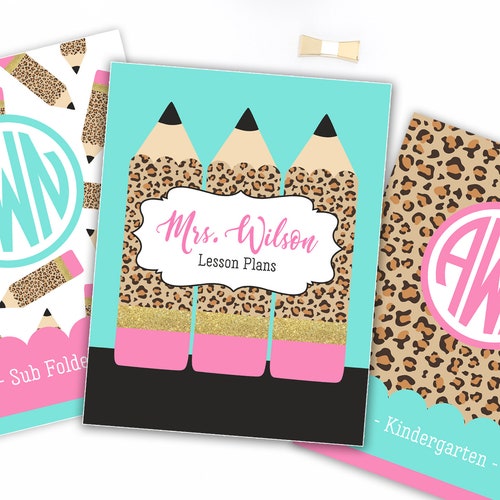 Personalized Monogram Leopard Print Binder Cover Set | Etsy