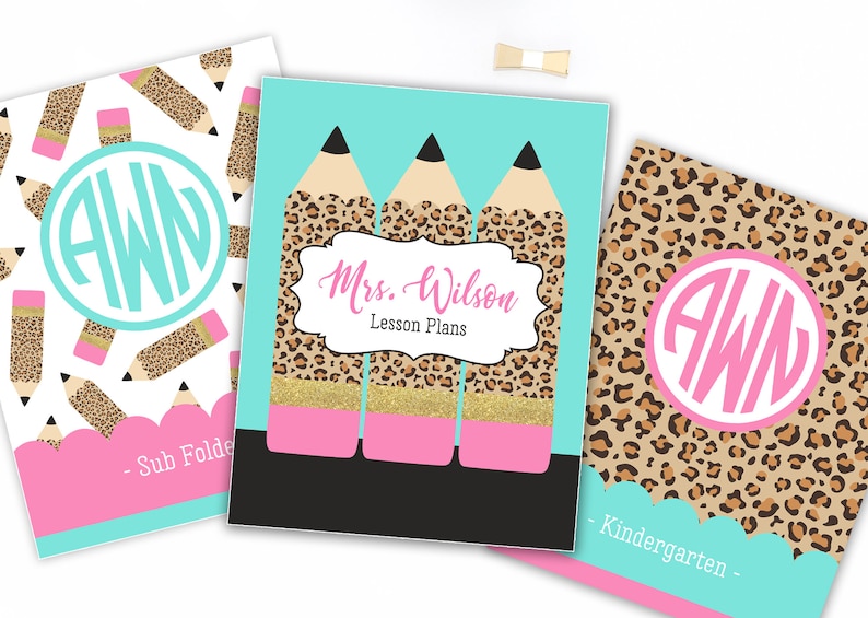 Personalized Monogram Leopard Print Binder Cover Set | Etsy