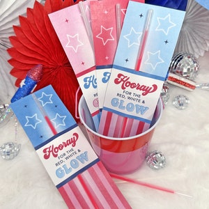 Patriotic Glow Stick Printable Cards, Fourth of July Party Favors ...