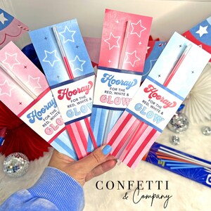Patriotic Glow Stick Printable Cards, Fourth of July Party Favors ...