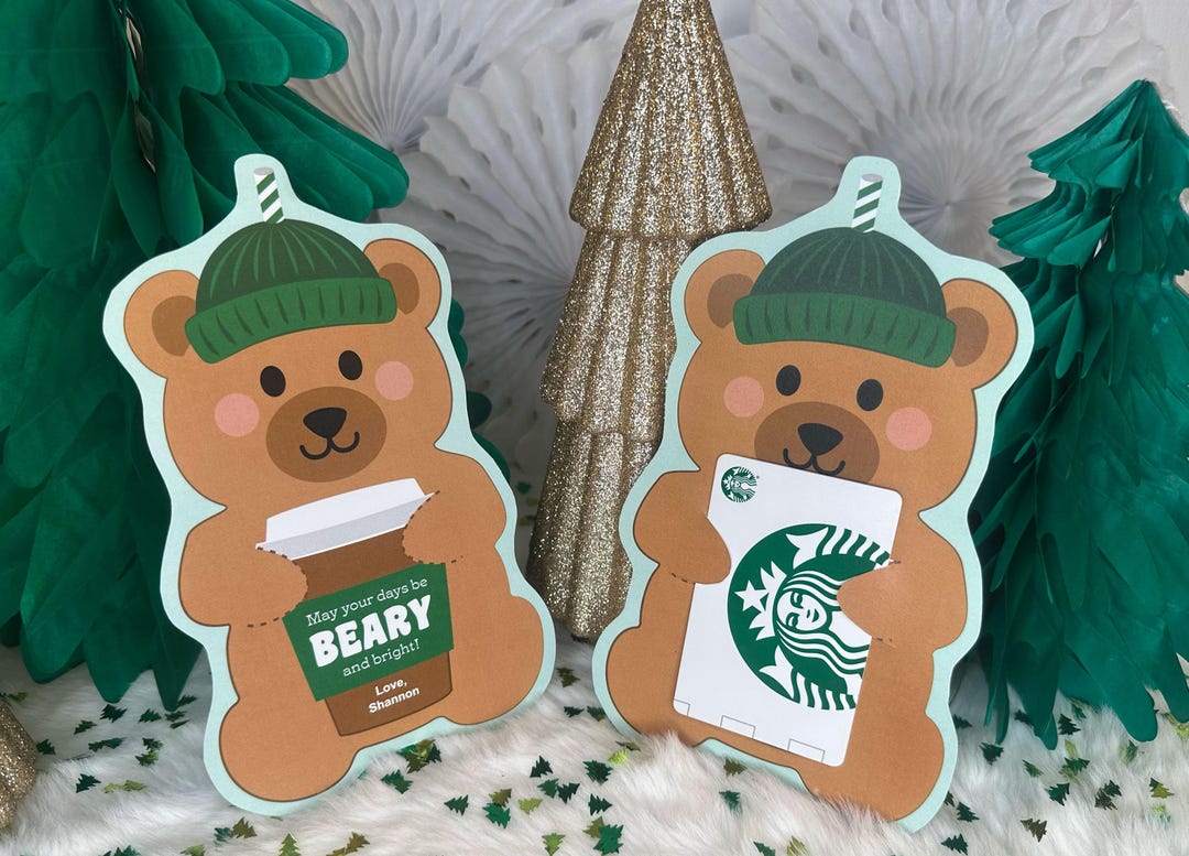 Bearista Coffee Gift Card Holder, Printable Holiday Bear Gift Cards ...