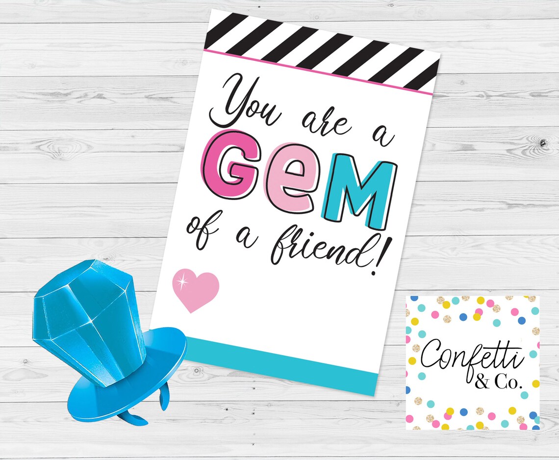 You Are a GEM of a Friend Ring Pop Tags, Valentine's Day Cards, Girl's ...